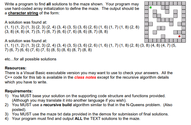 Solved Write A Program To Find All Solutions To The Maze