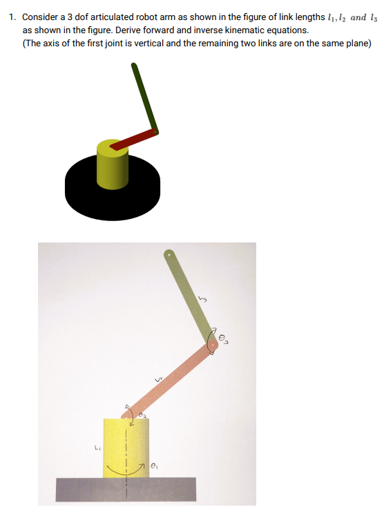 Solved Consider a 3 ﻿dof articulated robot arm as shown in | Chegg.com
