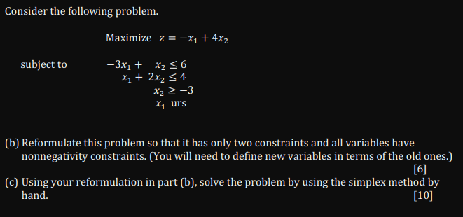Solved Consider the following problem. Maximize z = -X1 + | Chegg.com