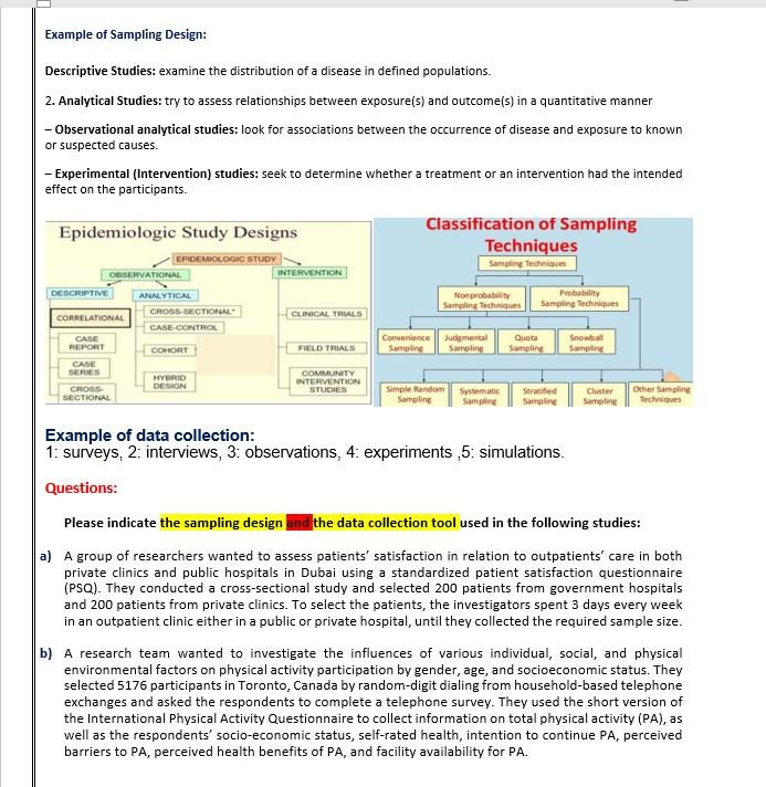 Example of Sampling Design: Descriptive Studies: | Chegg.com