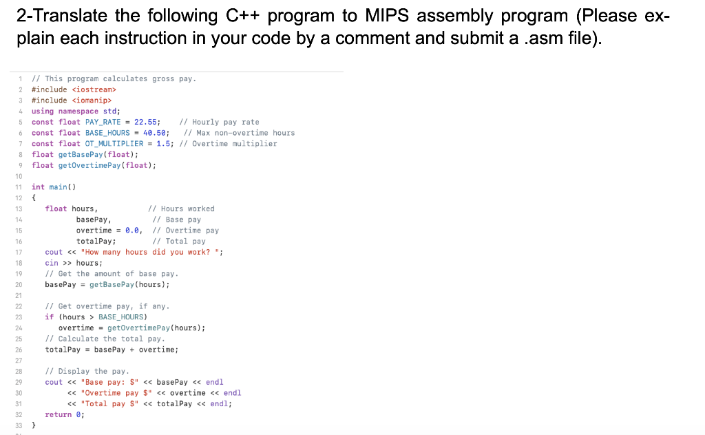 2-Translate the following C++ program to MIPS | Chegg.com
