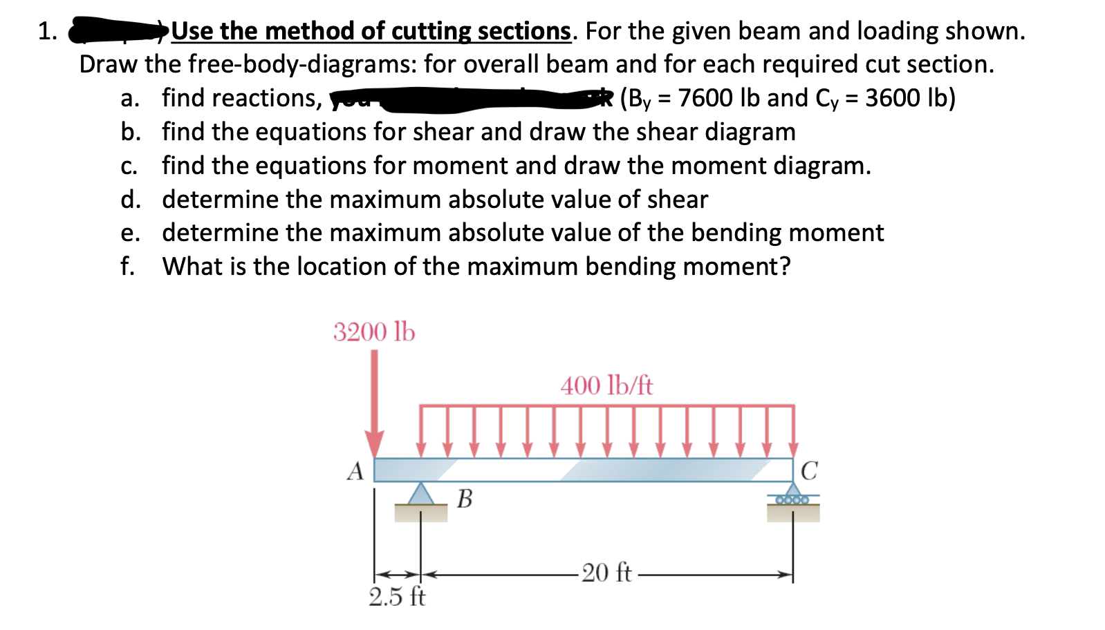 Solved 1. Use the method of cutting sections. For the given | Chegg.com