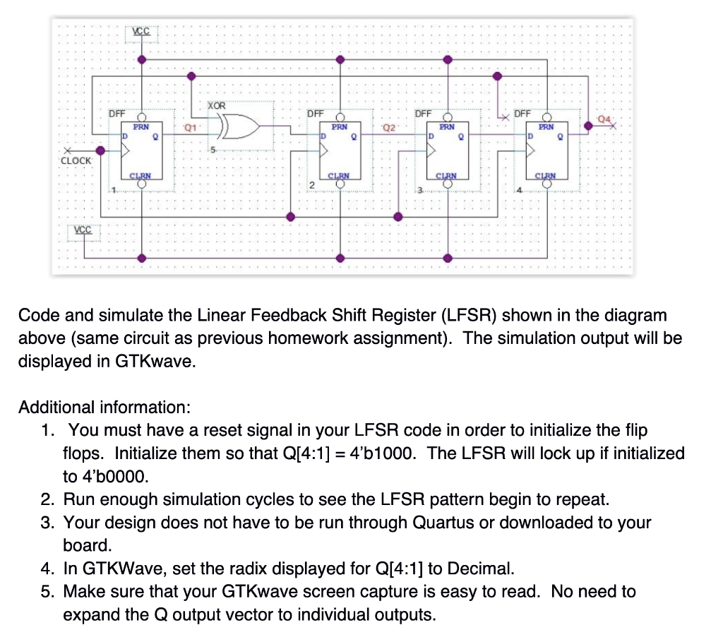 Solved VCC XOR DFF DFF DFF DFF 04 PRN 01 PRN e Q2 PRN PRN Q | Chegg.com