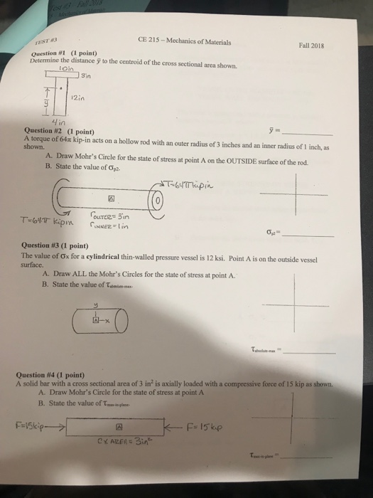 Solved CE 215-Mechanics of Materials TEST 3 Fall 2018 | Chegg.com