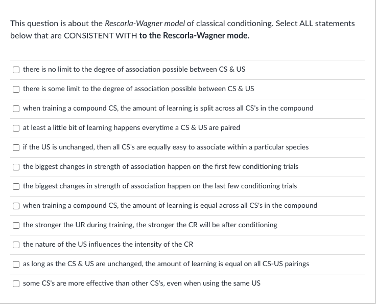 Solved This question is about the Rescorla-Wagner model of | Chegg.com