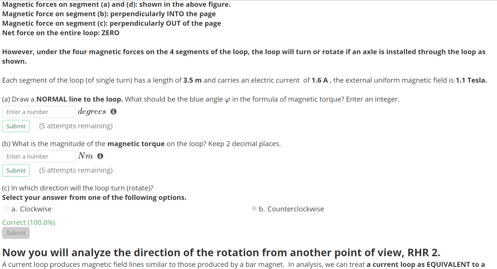 Solved RHR 1 and RHR 2 on Electric Current Loop You will use | Chegg.com