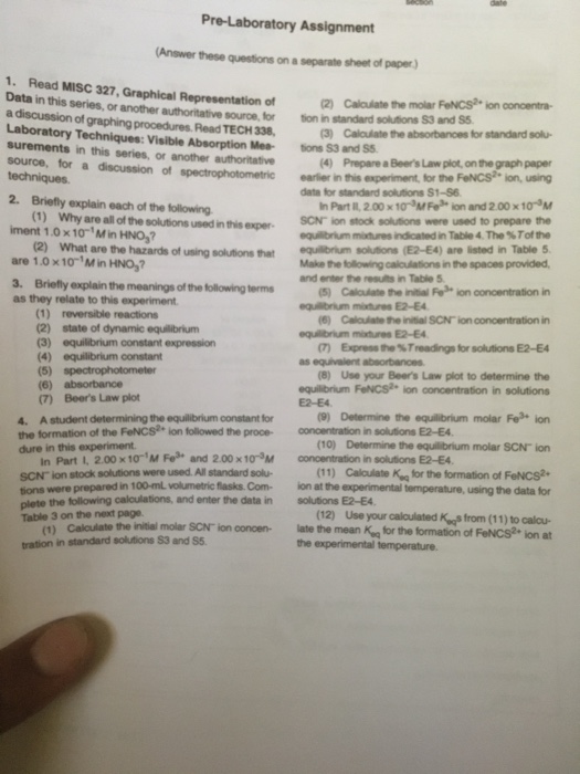 Pre-Laboratory Assignment Answer these questions on a | Chegg.com