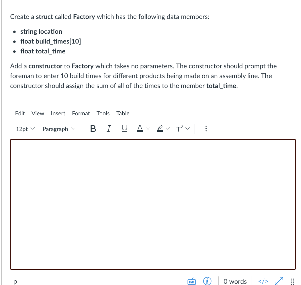 Solved Create a struct called Factory which has the | Chegg.com