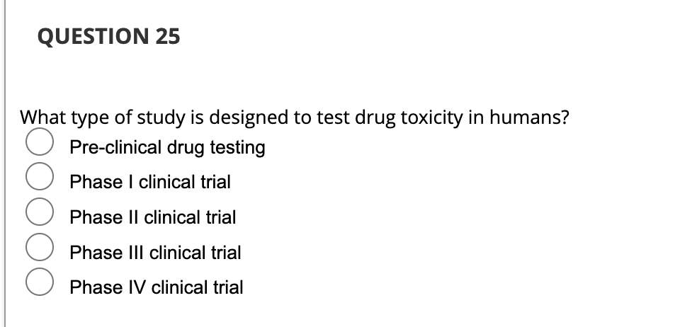 Solved What type of study is designed to test drug toxicity | Chegg.com