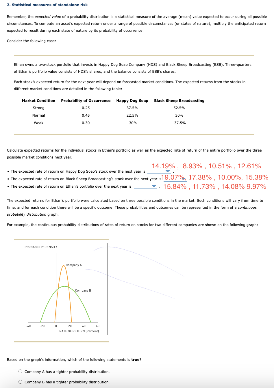 Solved 2. Statistical measures of standalone risk Remember, | Chegg.com