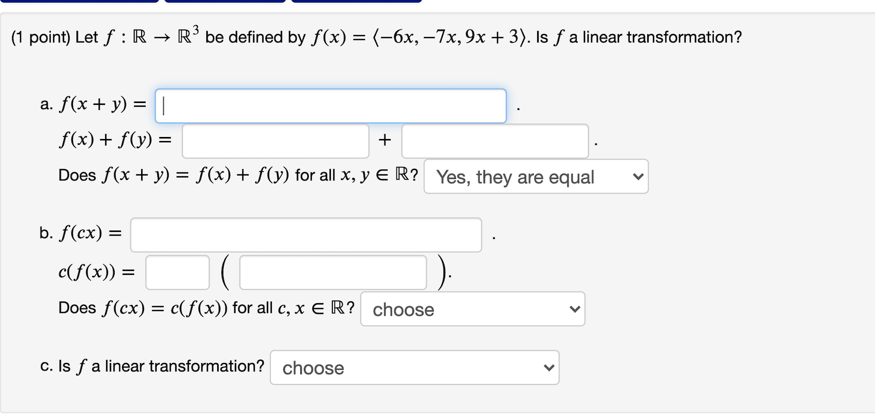 Solved (1 point) Let f : R → R3 be defined by f(x) = (-6x, | Chegg.com