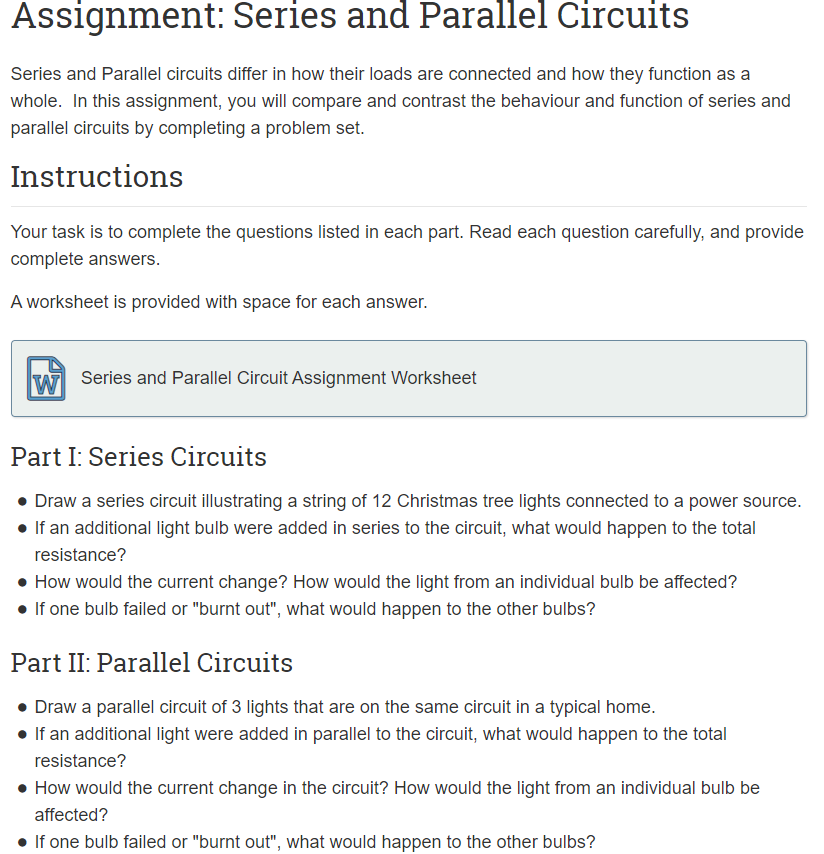 Solved Assignment: Series and Parallel Circuits Series and | Chegg.com