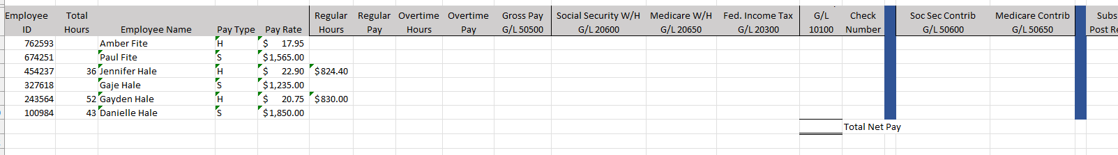 Solved In the Regular Hours and Overtime Hours columns of | Chegg.com