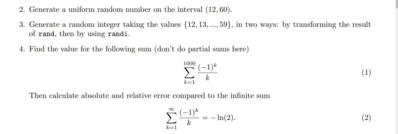 Solved 2. Generate a uniform random number on the interval | Chegg.com