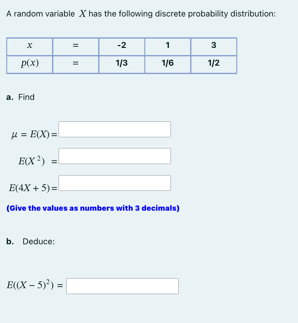 Solved A random variable X has the following discrete | Chegg.com
