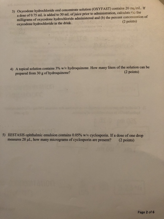 Solved Oxycodone hydrochloride oral concentrate solution | Chegg.com