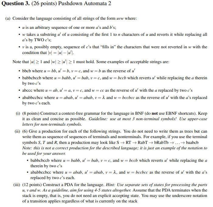 Question 3. (26 points) Pushdown Automata 2 ע (a) | Chegg.com