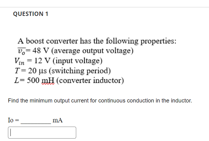 A boost converter has the following properties: vo=48 | Chegg.com