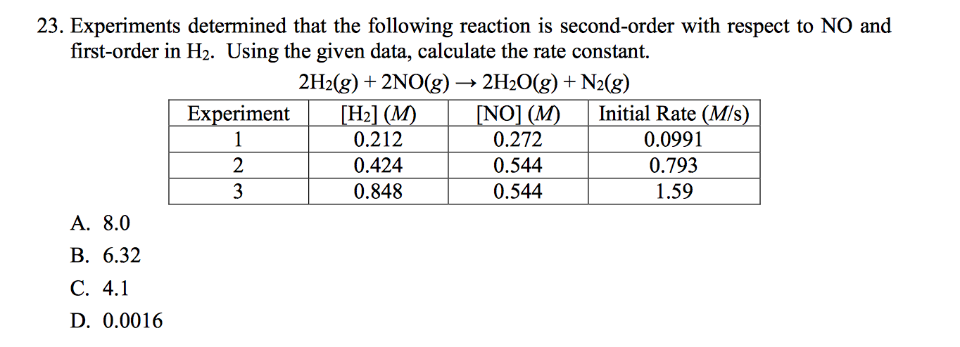 Solved 23. Experiments determined that the following | Chegg.com