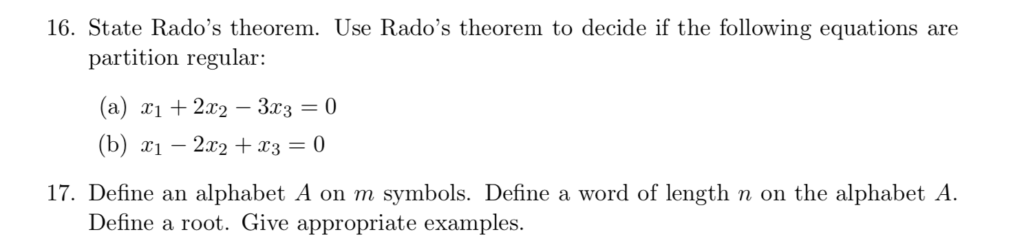 Solved 16. State Rado's theorem. Use Rado's theorem to | Chegg.com