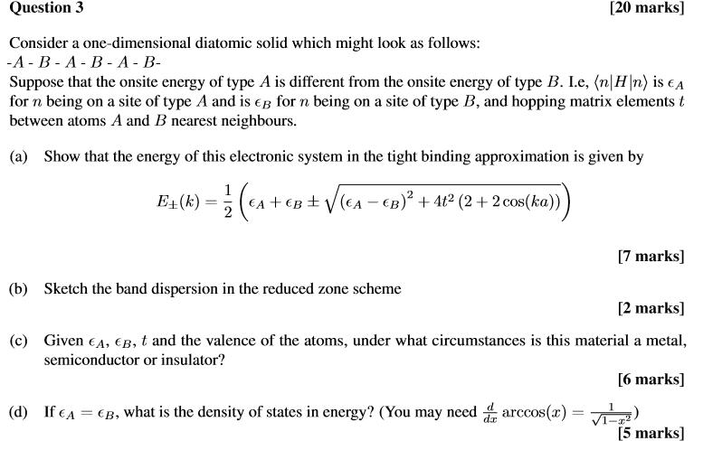 Solved Question 3 [20 marks] Consider a one-dimensional | Chegg.com