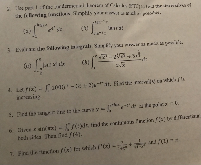 Solved Use part 1 of the fundermental theorem of Calculus | Chegg.com