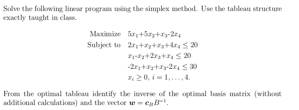 Solved Solve the following linear program using the simplex | Chegg.com