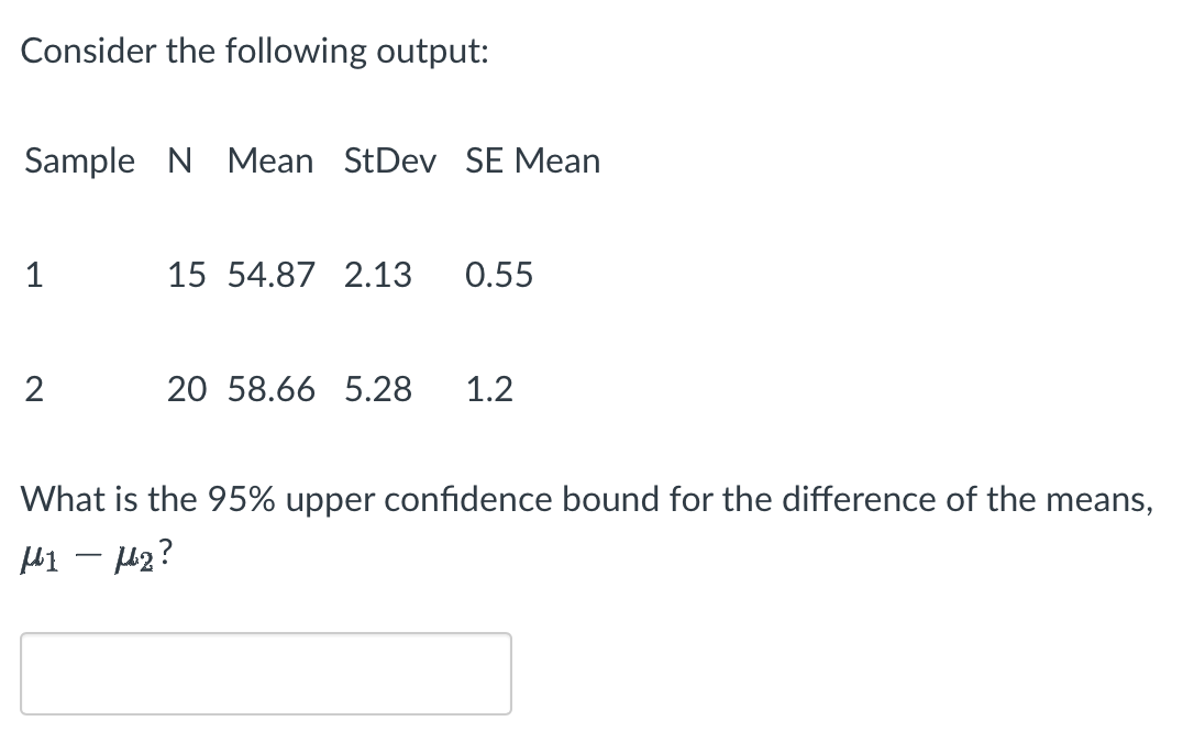 Solved Consider the following output: What is the 95% upper | Chegg.com