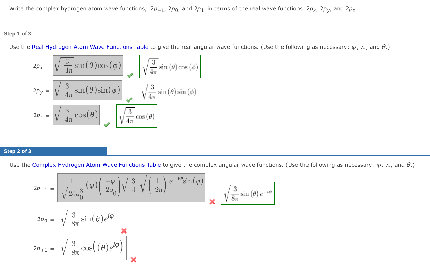 Solved Write The Complex Hydrogen Atom Wave Functions 2p 1