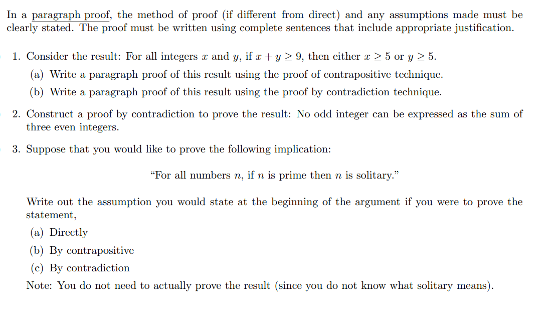 Solved In a paragraph proof, the method of proof (if | Chegg.com