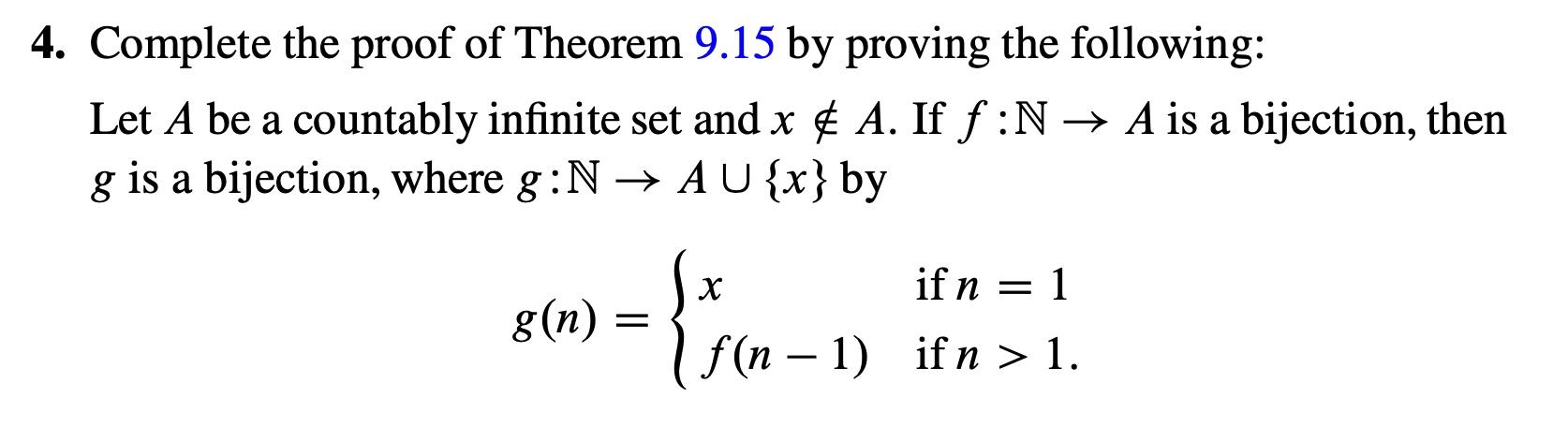 Solved 4. Complete the proof of Theorem 9.15 by proving the | Chegg.com