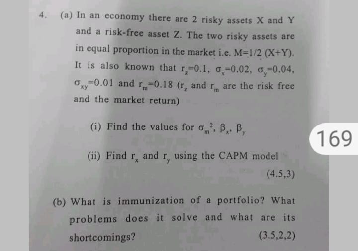Solved (a) In an economy there are 2 risky assets X and Y | Chegg.com