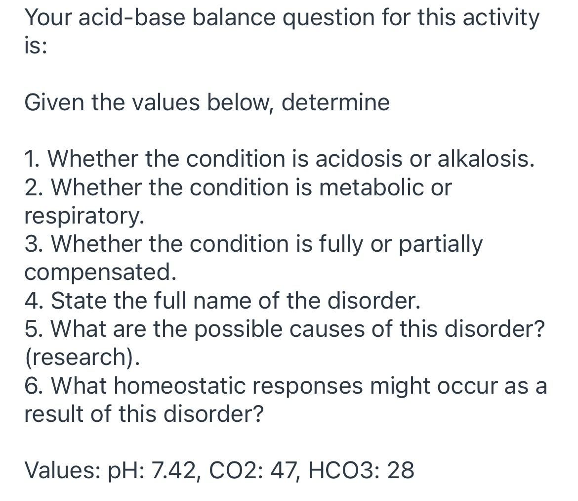 Solved Your acid-base balance question for this activity is: | Chegg.com