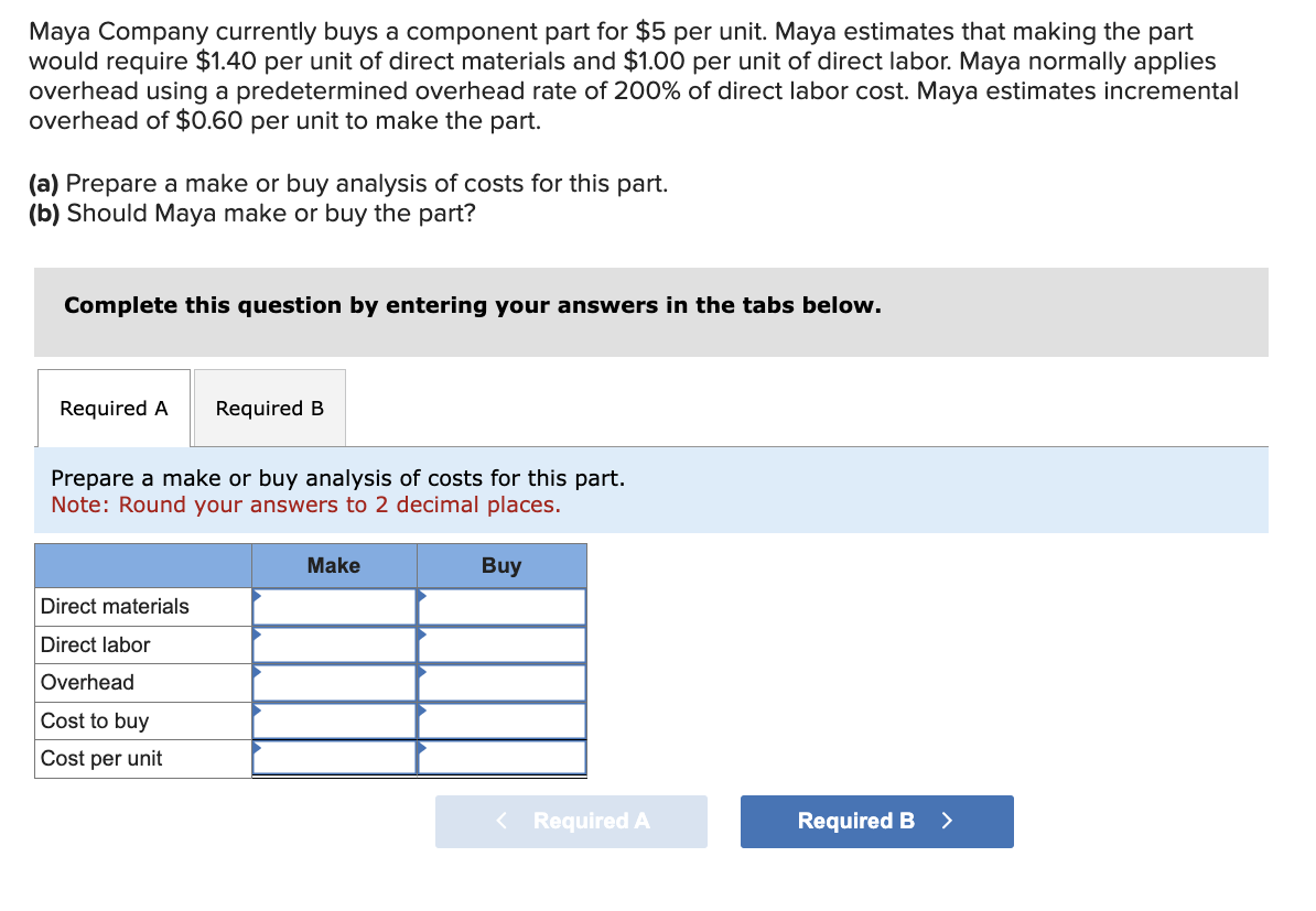 Solved Maya Company currently buys a component part for $5 | Chegg.com