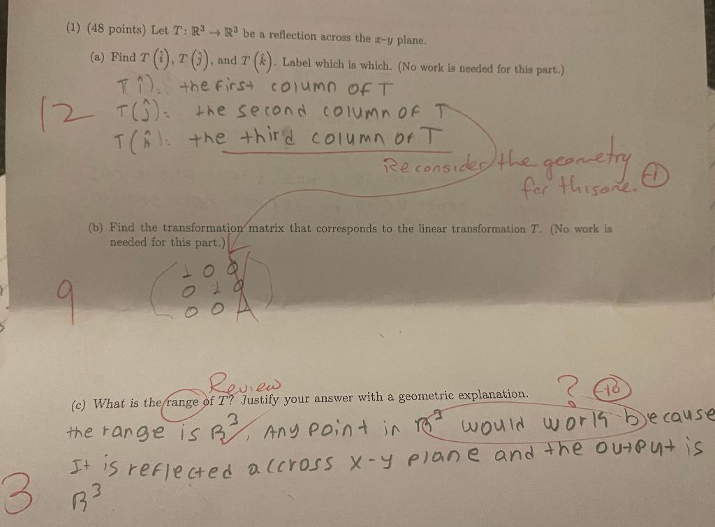 Solved (1) (48 points) Let T:R3→R3 be a reflection across | Chegg.com