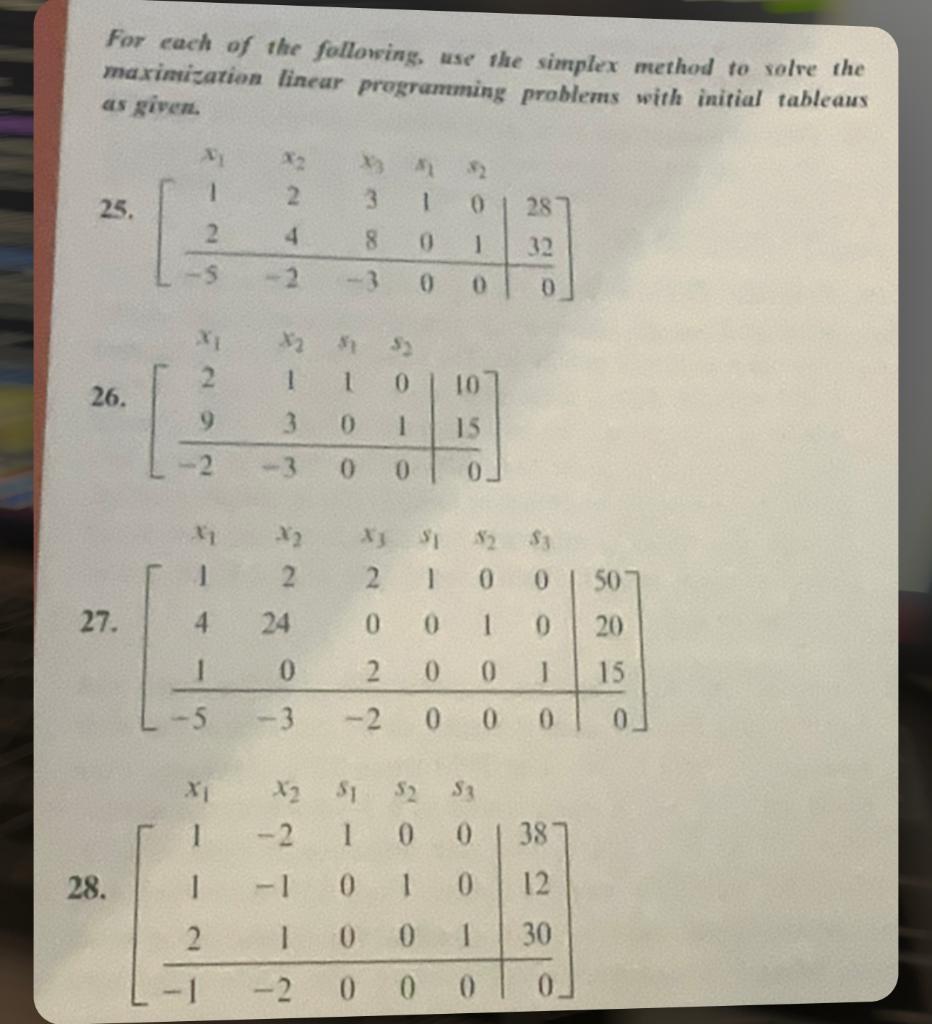 Solved For each of the following, use the simplex method to | Chegg.com