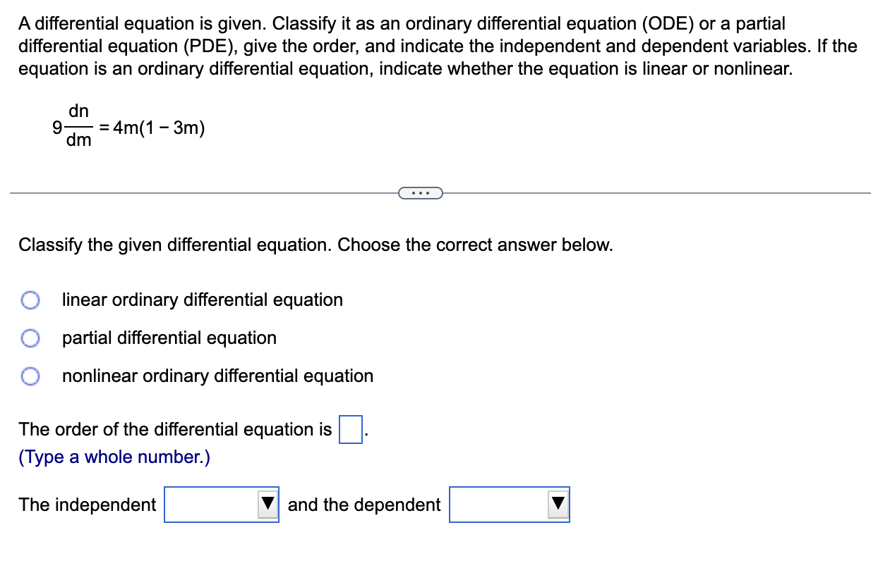 Solved A differential equation is given. Classify it as an | Chegg.com