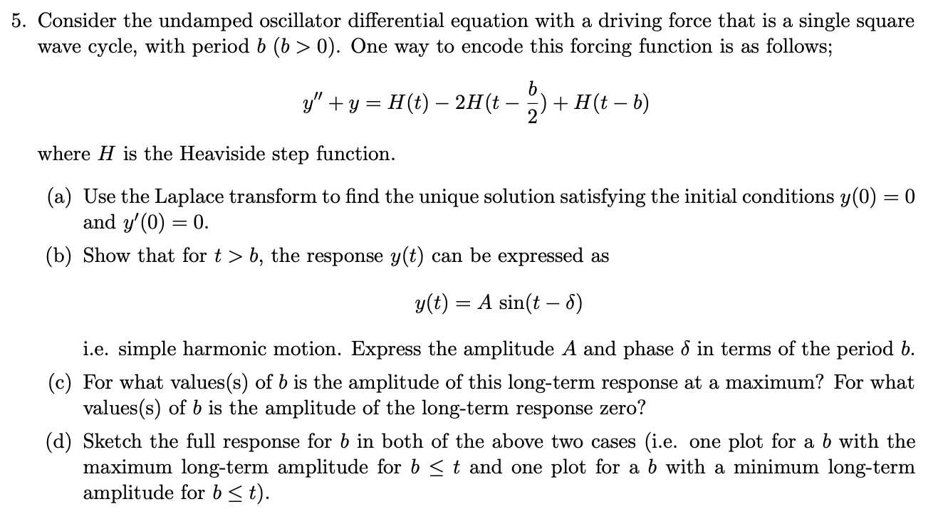 Solved 5. Consider the undamped oscillator differential | Chegg.com