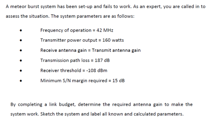 Solved A meteor burst system has been set-up and fails to | Chegg.com