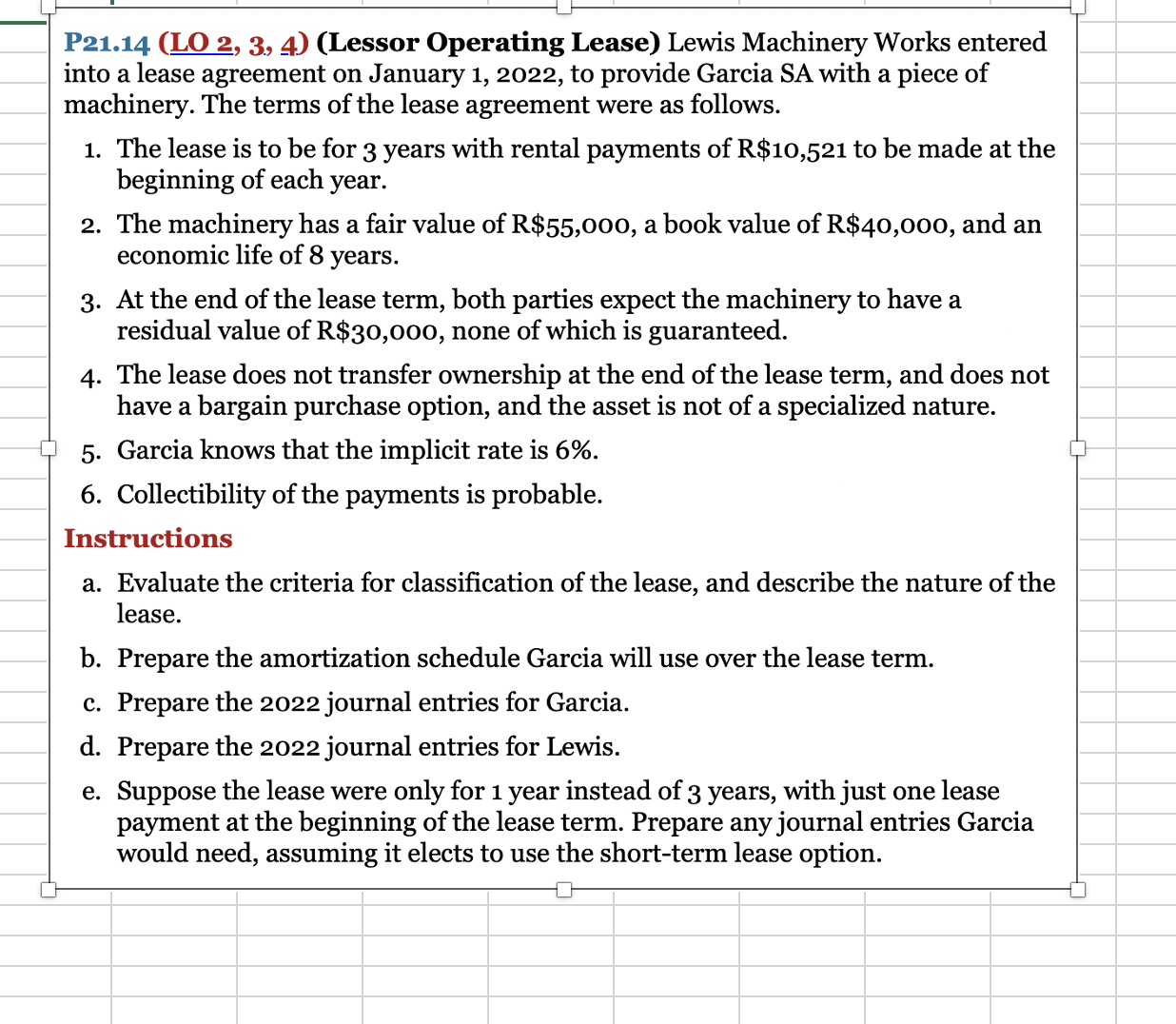 Solved P21.14 (LO 2, 3, 4) (Lessor Operating Lease) Lewis | Chegg.com