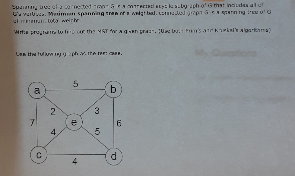 Solved Spanning tree of a connected graph G is a connected | Chegg.com