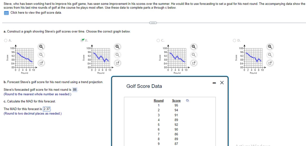 Solved scores from his last nine rounds of golf at the | Chegg.com