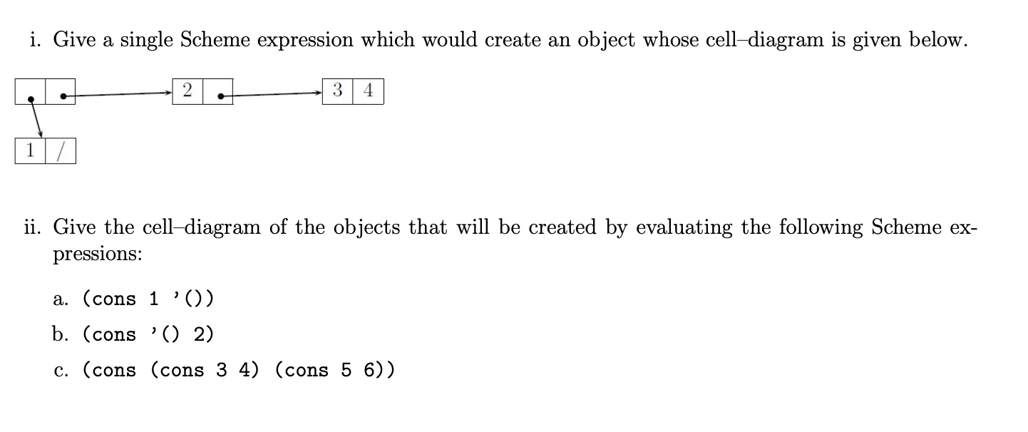 i. Give a single Scheme expression which would create | Chegg.com