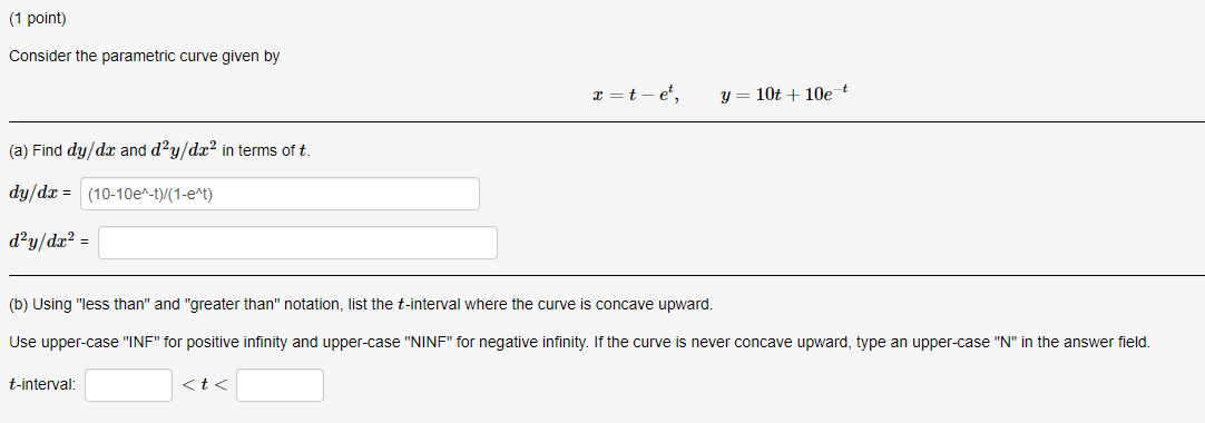 Solved (1 point) Consider the parametric curve given by | Chegg.com
