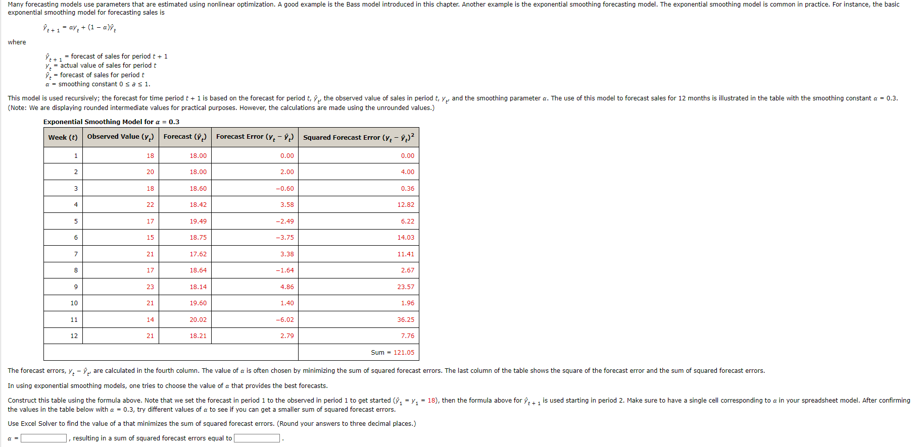 Solved Exponential Smoothing Model For Forecasting Sales