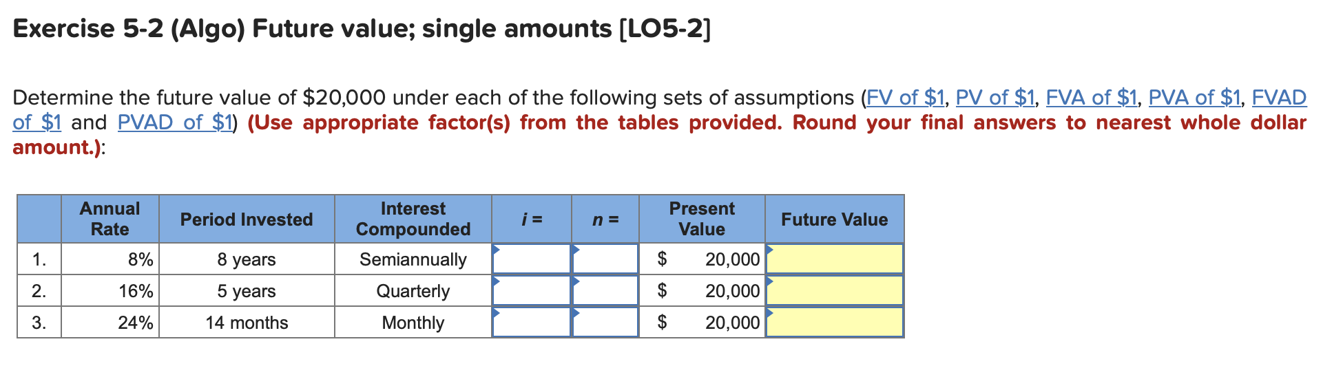 Solved Exercise 5-2 (Algo) Future value; single amounts | Chegg.com Solved Exercise 5-2 (Algo) Future value; single amounts | Chegg.com