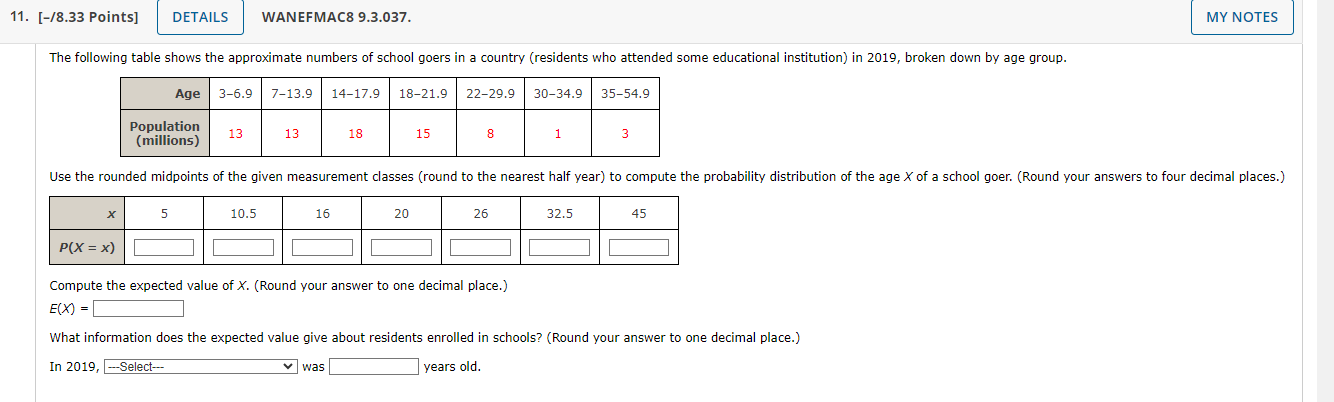 Solved 1. [-/8.33 Points] WANEFMAC8 9.3.037. The following | Chegg.com