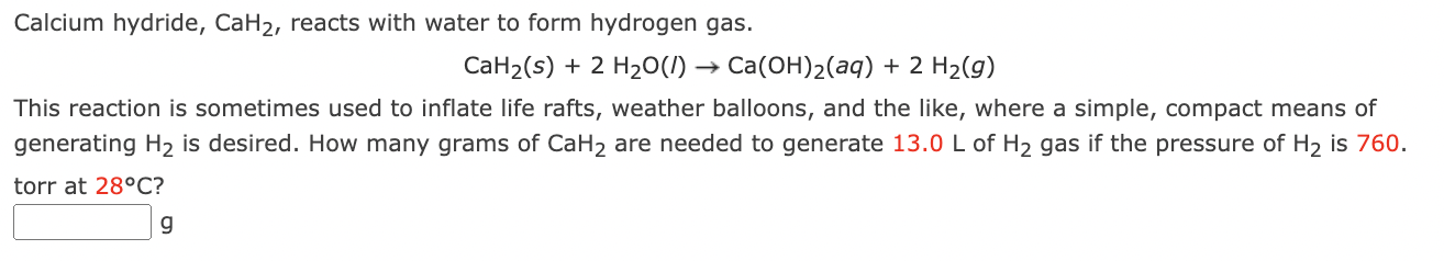 Solved Calcium hydride, CaH2, reacts with water to form | Chegg.com