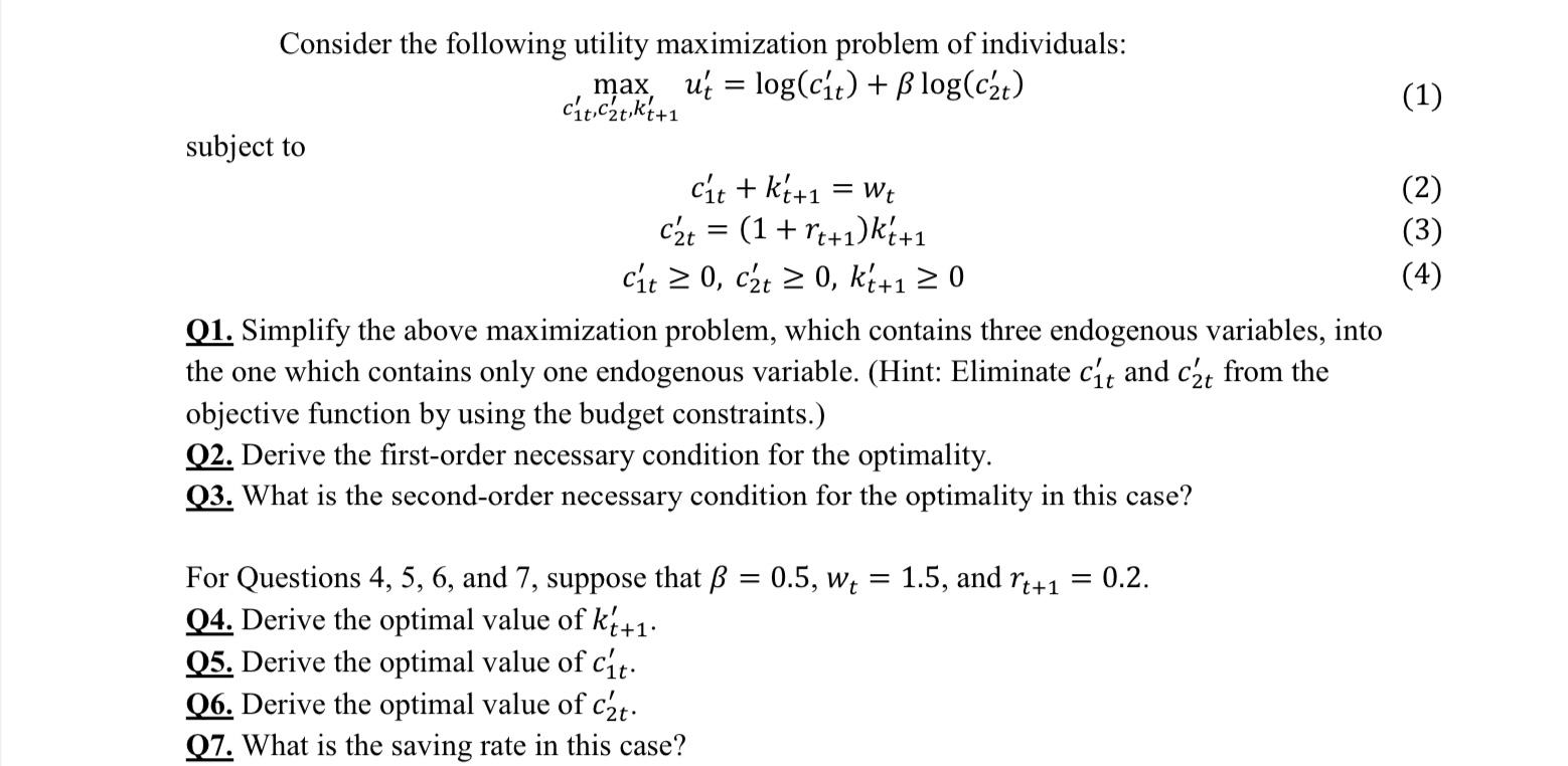 Solved Consider the following utility maximization problem | Chegg.com