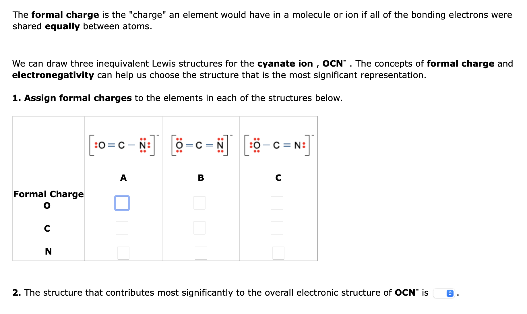 Solved The formal charge is the "charge" an element would | Chegg.com